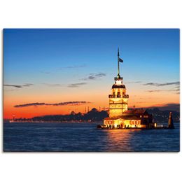 Wandbild Artland "Istanbul Leanderturm" Bilder Gr. B/H: 100 cm x 70 cm, Leinwandbild Gebäude Querformat, 1 St., blau Kunstdrucke