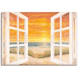 Wandbild Artland "Fenster zum Meer" Bilder Gr. B/H: 100 cm x 70 cm, Leinwandbild Meer Bilder Querformat, 1 St., beige (naturfarben) Kunstdrucke