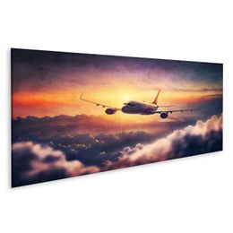 islandburner Leinwandbild Flugzeug Fliegender Sonnenuntergang s Ai Bilder