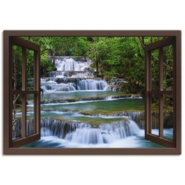 Wandbild Artland "Fensterblick Wasserfall in Kanchanaburi" Bilder Gr. B/H: 100 cm x 70 cm, Leinwandbild Fensterblick Querformat, 1 St., braun Kunstdrucke