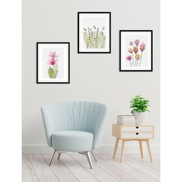 Bild queence "Set Flora Dream" Bilder Gr. B/H: 30 cm x 40 cm, Wandbild Blumen Hochformat, 1 St., rosa (rosa, grün) Kunstdrucke