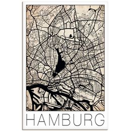 Leinwandbild Artland "Retro Karte Hamburg Deutschland Grunge" Bilder Gr. B/H: 60 cm x 90 cm, Deutschland Hochformat, 1 St., beige (naturfarben) Leinwandbilder