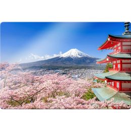 Glasbild Wall-Art "Mount Fuji" Bilder Gr. B/H/T: 80 cm x 60 cm x 0,4 cm, Sonnenuntergang, bunt Glasbilder