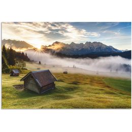 Wandbild Artland "Herbst in Bayern" Bilder Gr. B/H: 90 cm x 60 cm, Alu-Dibond-Druck Berge & Alpenbilder Querformat, 1 St., beige (naturfarben) Kunstdrucke