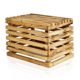 Lycce Sitzhocker Holzkiste, Weinkiste, Hocker mit Stauraum aus geflammtem Holz, aus nachwachsendem Nadelholz, handgefertigt und geflammt