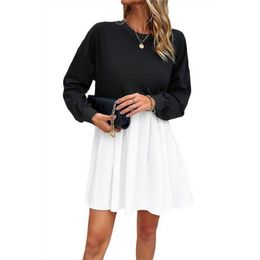 ZWY A-Linien-Kleid Farbblockkleid mit Rundhalsausschnitt und langen Ärmeln (Kleider