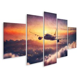 islandburner Leinwandbild Flugzeug Fliegender Sonnenuntergang s Ai Bilder