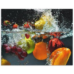 Küchenrückwand Artland "Spritzendes Obst auf dem Wasser" Spritzschutzwände Gr. B/H: 70 cm x 55 cm, bunt Küchendekoration Alu Spritzschutz mit Klebeband, einfache Montage