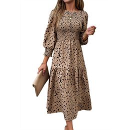 ZWY A-Linien-Kleid Schlankes Damenkleid mit langen Ärmeln und Rundhalsausschnitt (Kleider