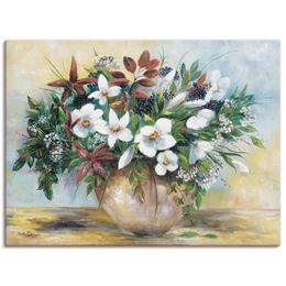 Leinwandbild Artland "Großzügige Blüten" Bilder Gr. B/H: 80 cm x 60 cm, Blumen Querformat, 1 St., weiß Leinwandbilder