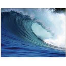 Glasbild Artland "Blaue Surfwelle" Bilder Gr. B/H: 80 cm x 60 cm, Küste, 1 St., blau Glasbilder