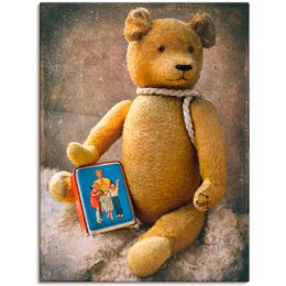 Wandbild Artland "Teddybär mit Sparbüchse" Bilder Gr. B/H: 60 cm x 80 cm, Leinwandbild Spielzeuge, 1 St., braun Kunstdrucke