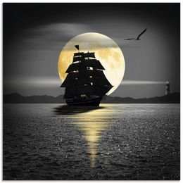 Glasbild Artland "Ein Schiff mit schwarzen Segeln" Bilder Gr. B/H: 50 cm x 50 cm, Glasbild Boote & Schiffe quadratisch, 1 St., schwarz Glasbilder