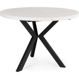 WFL GROUP Esstisch Allie, Runder Ausziehbarer Tisch im Loft-Stil mit schwarzen Metallbeinen