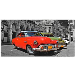 Wandbild Artland "Ansicht von bunten Havanna Autos" Bilder Gr. B/H: 100 cm x 50 cm, Alu-Dibond-Druck Auto Querformat, 1 St., rot Kunstdrucke