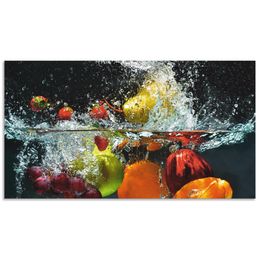 Küchenrückwand Artland "Spritzendes Obst auf dem Wasser" Spritzschutzwände Gr. B/H: 110 cm x 60 cm, bunt Küchendekoration Alu Spritzschutz mit Klebeband, einfache Montage