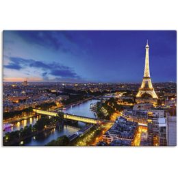 Wandbild Artland "Eiffelturm und Seine am Abend, Paris" Bilder Gr. B/H: 90 cm x 60 cm, Leinwandbild Paris Querformat, 1 St., blau Kunstdrucke