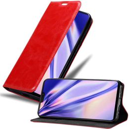 Cadorabo Handyhülle für OnePlus 6 Hülle OnePlus 6, Hülle Schutzhülle mit Standfunktion, Magnetverschluss und Kartenfach, rot, APFEL ROT