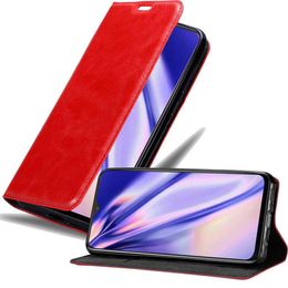 Cadorabo Handyhülle für OnePlus 6T Hülle OnePlus 6T, Hülle Schutzhülle mit Standfunktion, Magnetverschluss und Kartenfach, rot, APFEL ROT