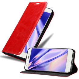 Cadorabo Handyhülle für BQ Aquaris X Hülle BQ Aquaris X, Hülle Schutzhülle mit Standfunktion, Magnetverschluss und Kartenfach, rot, APFEL ROT