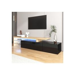 Fine Life Pro TV-Schrank Modernes TV-Schrank mit hochwertiger (Elegantes Design in Schwarz Holzfinish) Glasböden-Optik und integrierter LED-Beleuchtung –