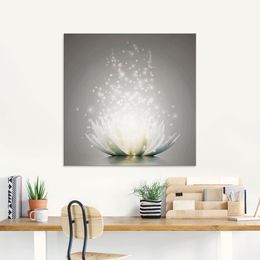 Glasbild Artland "Magie der Lotus-Blume" Bilder Gr. B/H: 100 cm x 50 cm, Blumen, 1 St., grau Glasbilder