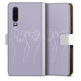 DeinDesign Handyhülle Pinky Promise Line Art, Huawei P30 Hülle Handy Flip Case Wallet Cover Handytasche Leder
