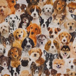 OTTO Stoff Dekostoff Halbpanama Baumwolle Hunde Welpen braun weiß schwarz 1,40m, braun|schwarz