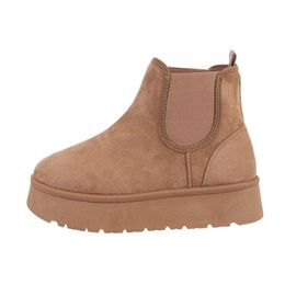 Ital-Design Damen Chelsea Freizeit Snowboots Flach Chelsea Boots in Hellbraun