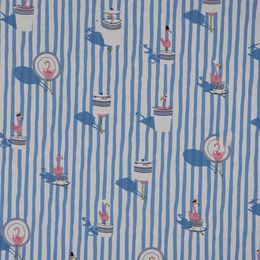 Stoff Dekostoff OTTOman Canvas Flamingo Streifen maritim hellblau ecru 1,40m