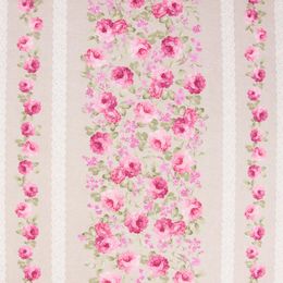 Stoff Dekostoff OTTOman Canvas Rosen Spitzenborte natur rosa 1,40m Breite