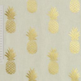 OTTO Stoff Dekostoff Halbpanama Metallikdruck weiß gold metallic Ananas 1,40m, bunt
