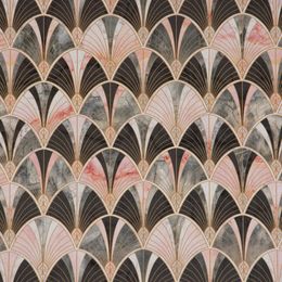 OTTO Stoff Dekostoff Baumwolle Art Deco Bogen Marmor grün rosa braun 1,40m