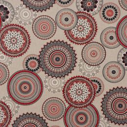 OTTO Stoff Dekostoff Halbpanama Leinenlook Mandalas natur rot 1,40m Breite, beige|rot