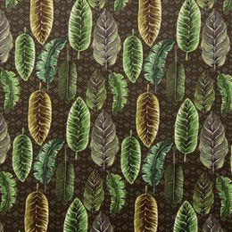 OTTO Stoff Samtstoff Dekostoff Samt Tropical Blätter grün braun creme 1,4m, braun|grün
