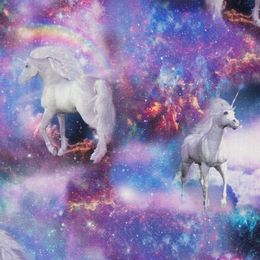 OTTO Stoff Dekostoff Digitaldruck Galaxie Einhorn Regenbogen blau weiß bunt 1,40m, Digitaldruck