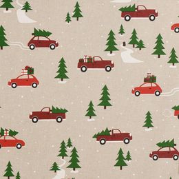 OTTO Stoff Dekostoff Leinenlook Winterwelt Tannenbaum Auto natur grün rot 1,40m, beige