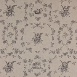OTTO Stoff Dekostoff Halbpanama Leinenlook Engel Rosen Vogel natur schwarz 1,40m, beige