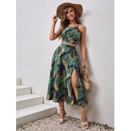 RUZU UG Midikleid Dirndl Kleid Sommer neuen Stil Hosenträger Druck Rock Damenbekleidung