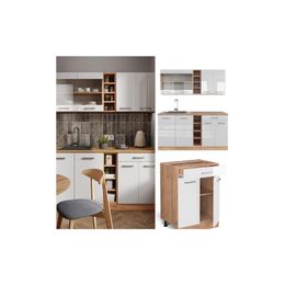 VICCO K&uuml;chenzeile K&uuml;chenblock Einbauk&uuml;che R-Line Single Eiche Wei&szlig; Hochglanz 160 cm