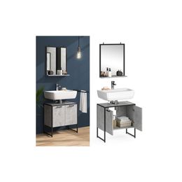 VICCO Loft Badmöbel Set Fyrk Beton Badspiegel mit Ablage Waschtischunterschrank