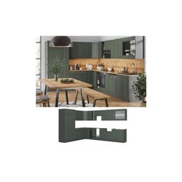 VICCO Eckk&uuml;che K&uuml;chenzeile Einbauk&uuml;che Fame-Line Landhaus Anthrazit Gr&uuml;n Gold 257x347 Sp&uuml;lenunterschrank Unterschrank Herdumbauschrank H&auml;ngeschrank K&uuml;hlumbauschrank Apothekerhochschrank Blende