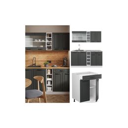 VICCO K&uuml;chenzeile K&uuml;chenblock Einbauk&uuml;che R-Line Single Landhaus Wei&szlig; Anthrazit 180 cm