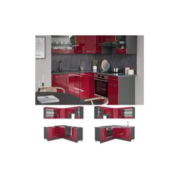 VICCO Eckk&uuml;che Fame-LINE K&uuml;chenzeile K&uuml;che 190cm Bordeaux Hochglanz