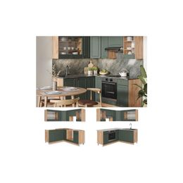 VICCO Eckk&uuml;che K&uuml;chenzeile Einbauk&uuml;che Fame-Line Landhaus Eiche Gr&uuml;n Gold 190 cm Schubunterschrank Sp&uuml;lenunterschrank Eckunterschrank Herdumbauschrank H&auml;ngeglasschrank H&auml;ngeschrank