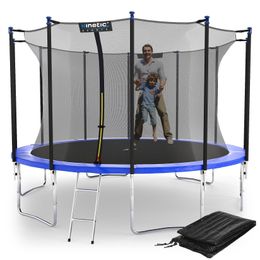 KINETIC SPORTS Trampolin Outdoor 'Salto Plus' &Oslash; 183/244/305/366/400/430/490 cm - Komplett-Set f&uuml;r Kinder, USA Sprungtuch, Netz, Randpolster, Leiter - bis zu 160kg Blau-2 &Oslash; 366 cm &Oslash; 366 cm, Blau-2