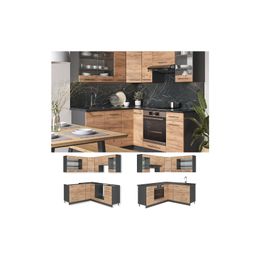 VICCO Eckk&uuml;che K&uuml;chenzeile Einbauk&uuml;che Fame-Line Anthrazit Eiche 190 cm modern Schubunterschrank Sp&uuml;lenunterschrank Eckunterschrank Herdumbauschrank H&auml;ngeglasschrank H&auml;ngeschrank