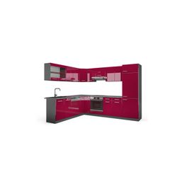 VICCO K&Uuml;CHENZEILE R-LINE ECKK&Uuml;CHE WINKEL K&Uuml;CHE EINBAUK&Uuml;CHE K&Uuml;CHENBLOCK ANTHRAZIT BORDEAUX HOCHGLANZ