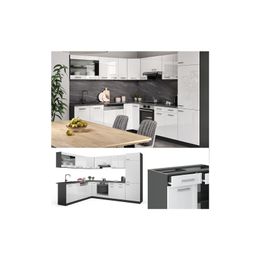 VICCO K&Uuml;CHENZEILE R-LINE ECKK&Uuml;CHE WINKEL K&Uuml;CHE EINBAUK&Uuml;CHE K&Uuml;CHENBLOCK ANTHRAZIT WEISS HOCHGLANZ