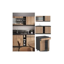 VICCO K&uuml;chenzeile K&uuml;chenblock Einbauk&uuml;che R-Line J-Shape Anthrazit Eiche 160 cm modern K&uuml;chenschr&auml;nke K&uuml;chenm&ouml;bel